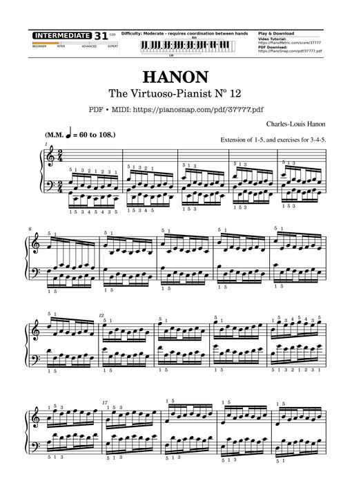 Hanon - The Virtuoso Pianist No. 12 — Charles-Louis Hanon | Piano PDF ...