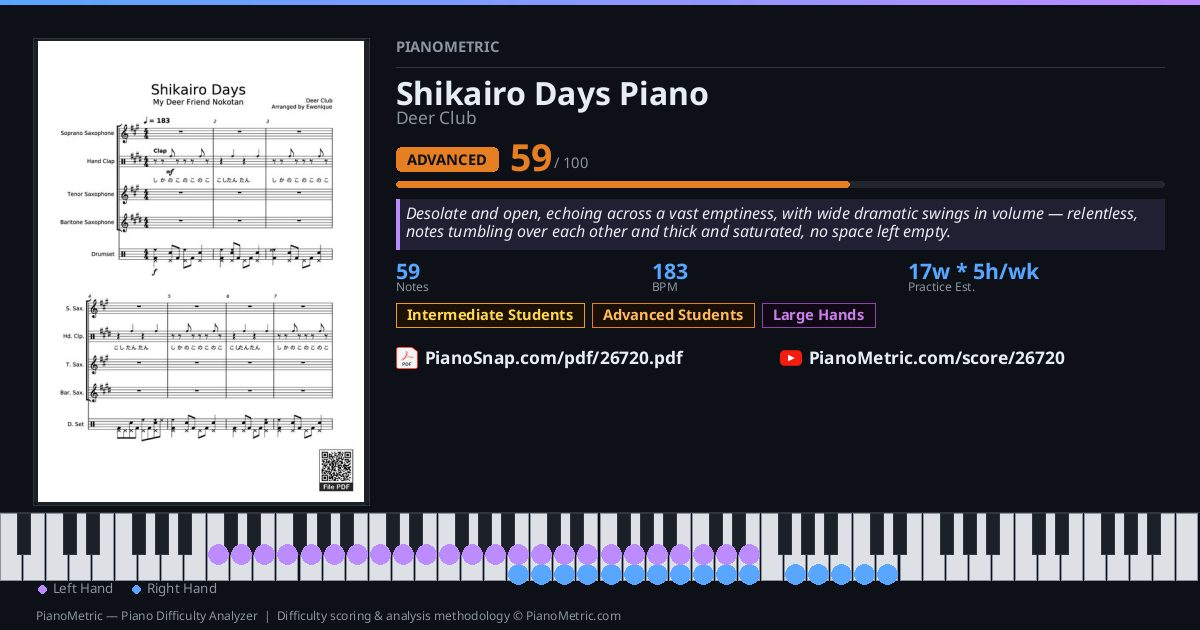Shikairo Days Piano — Deer Club | Piano PDF & Video Tutorial | Advanced ...